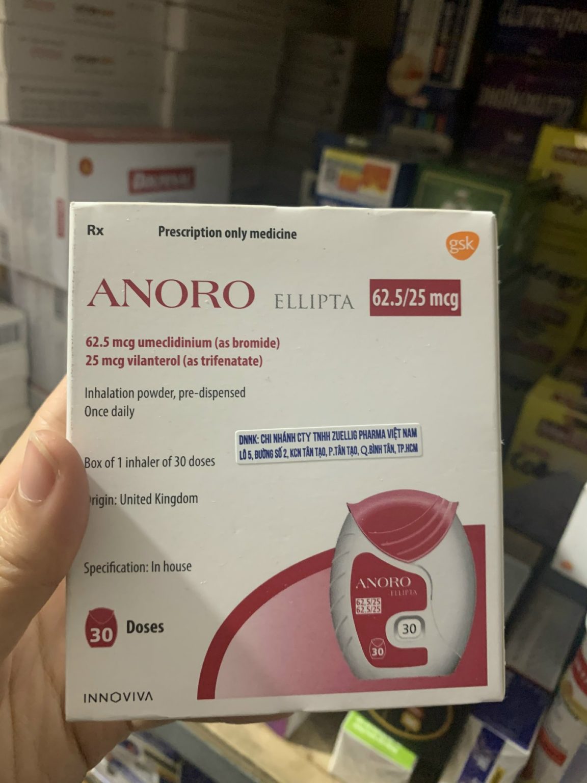 [GIÁ GỐC] Anoro Ellipta 62.5/25mcg giãn phế quản hộp 30 liều hít