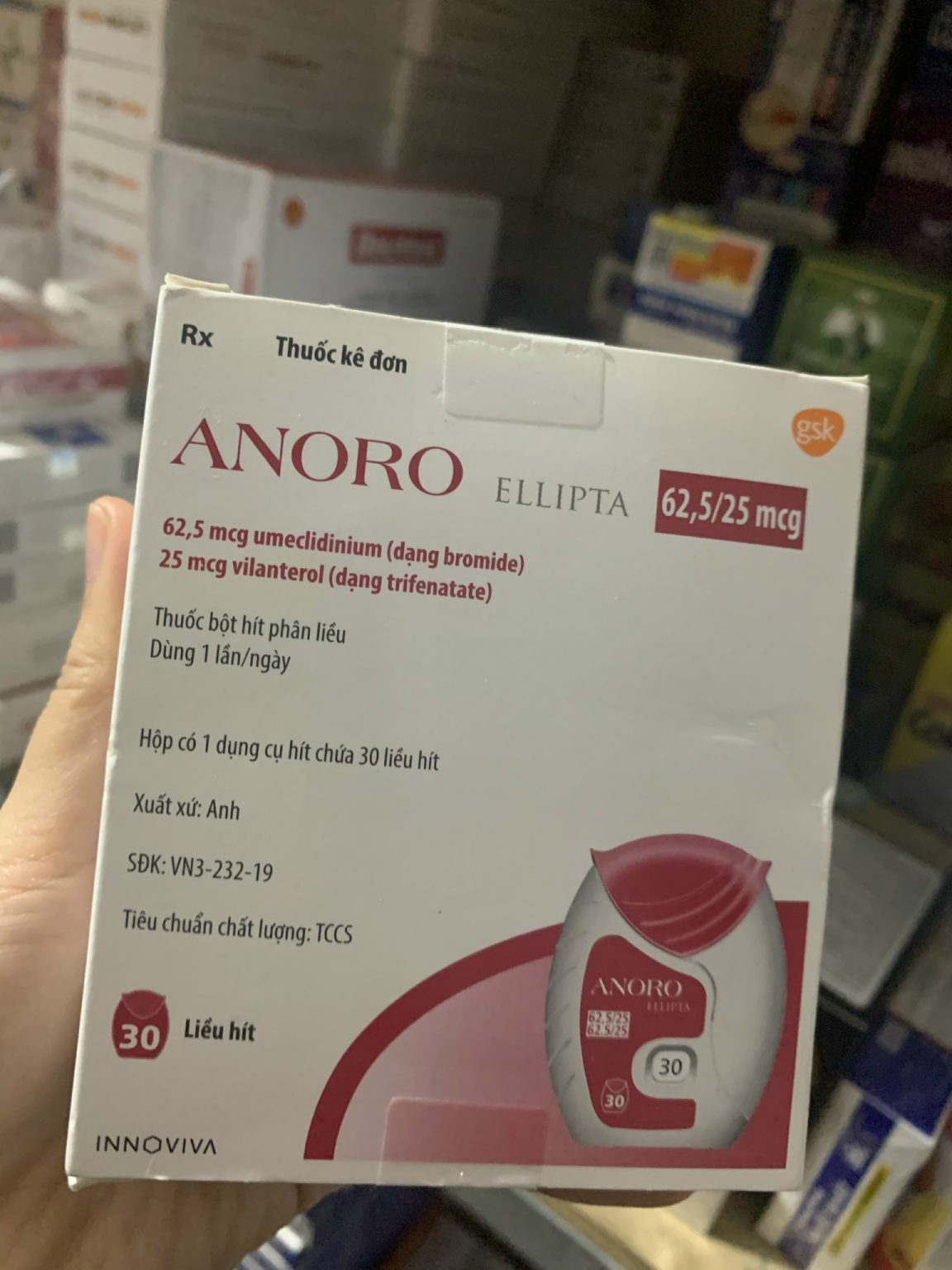 [GIÁ GỐC] Anoro Ellipta 62.5/25mcg giãn phế quản hộp 30 liều hít